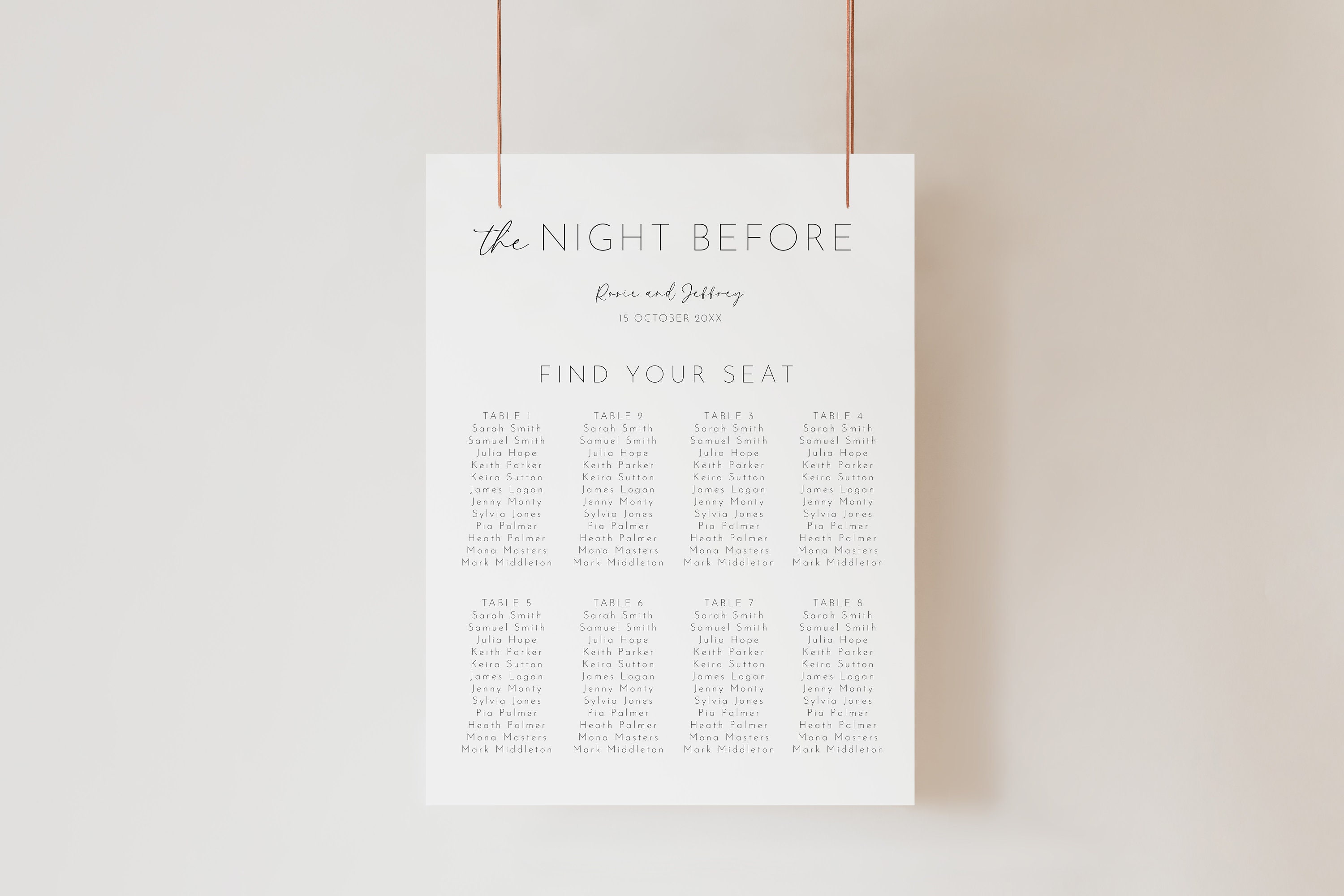 Rehearsal Dinner Seating Chart Template, the Night Before Seating Plan ...