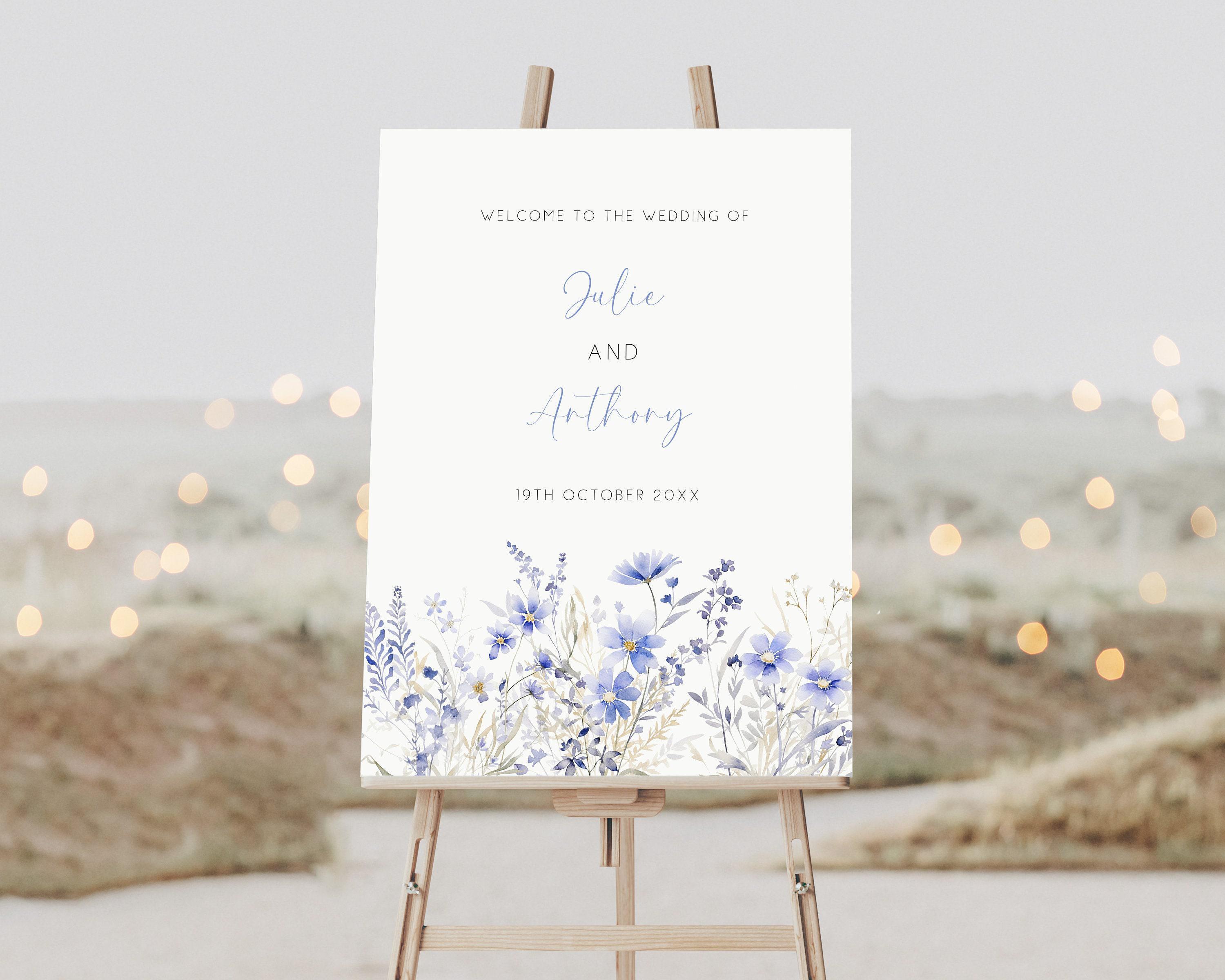 Wedding Welcome Sign Blue Wildflowers, Editable Template, Floral ...
