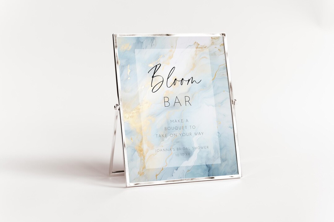 Flower Bar Dusty Blue and Gold Sign Template, Printable Bouquet Bar ...