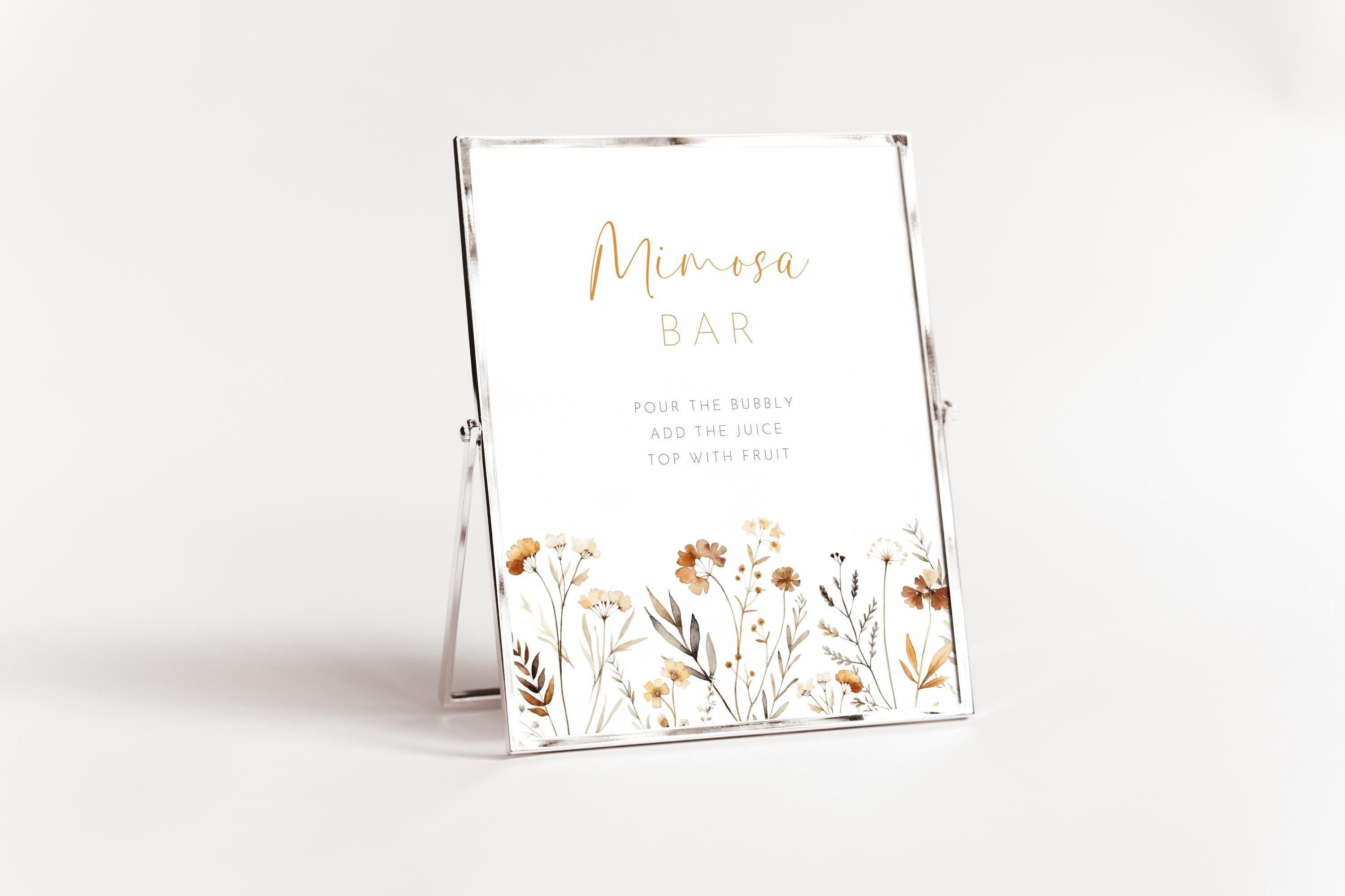 Boho Floral Mimosa Bar Sign, Editable Template, Fall Wedding Bubbly Bar ...
