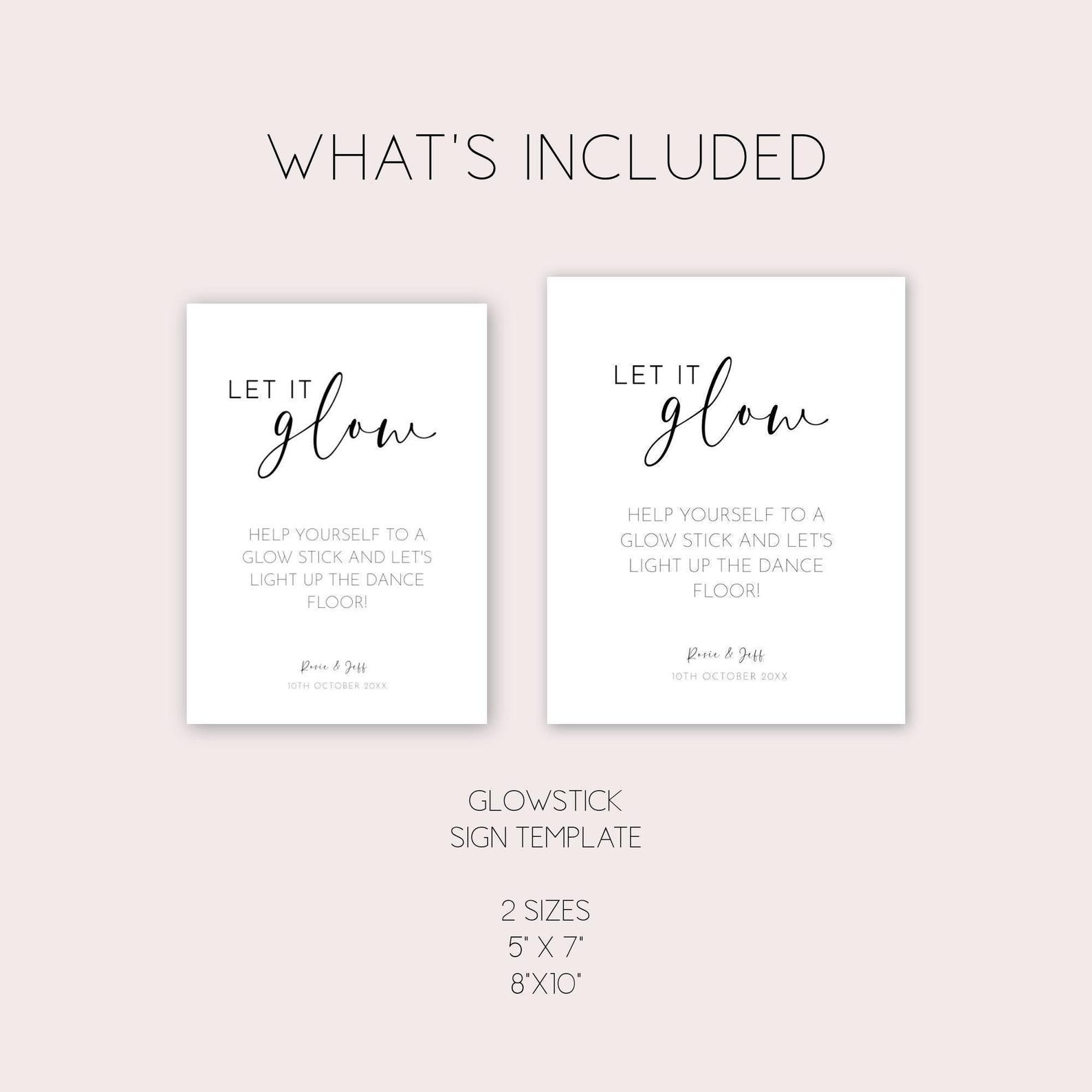 Wedding Glow Stick Sign Template, Let It Glow, Light up the Dance Floor ...