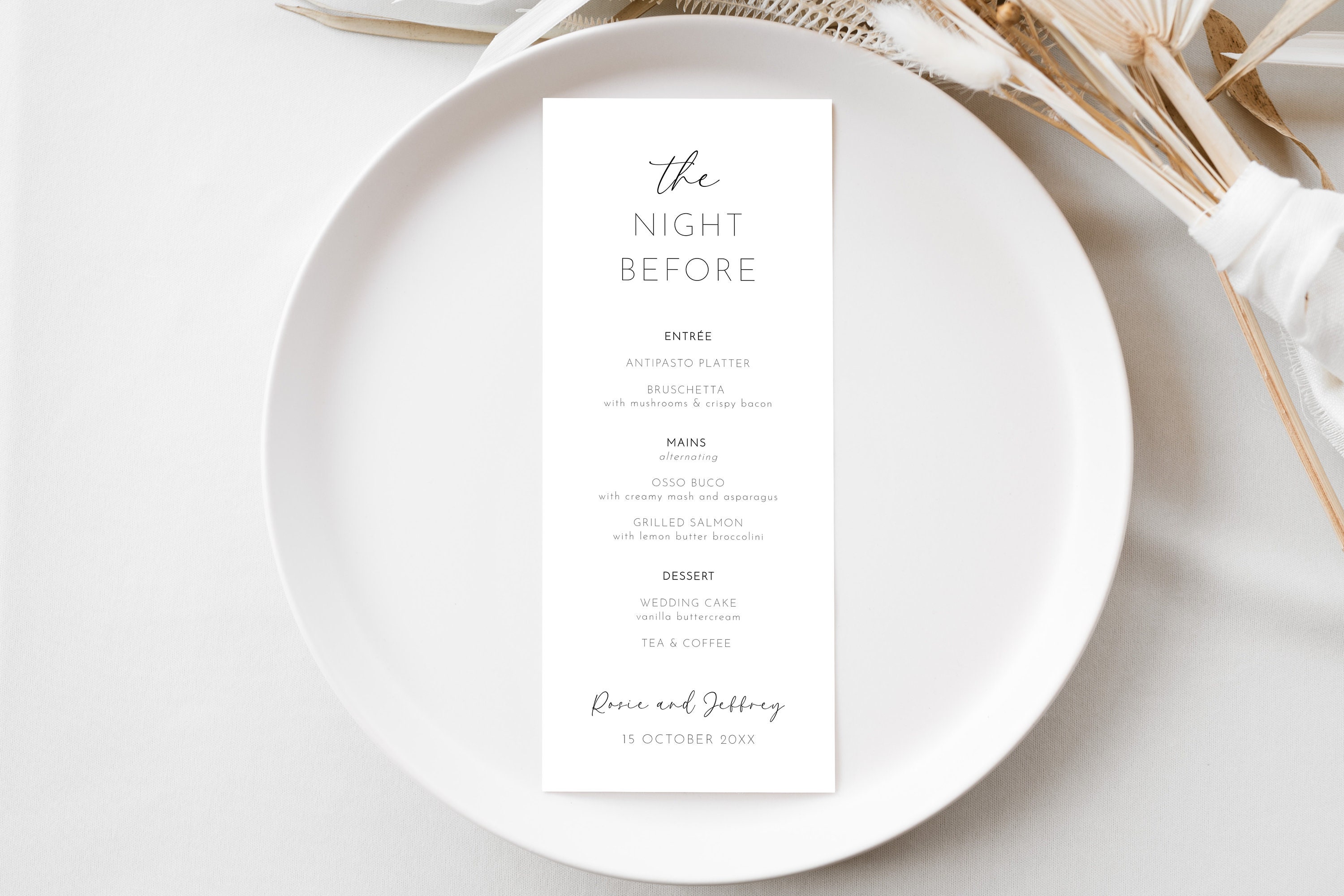 Rehearsal Dinner Menu Card & Table Sign Template, Editable Modern ...