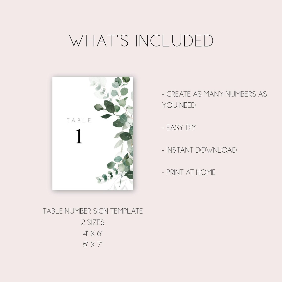 Sage Green Table Number Editable Template, Eucalyptus Leaves Table ...