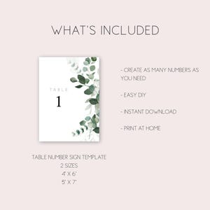 Sage Green Table Number Editable Template, Eucalyptus Leaves Table ...