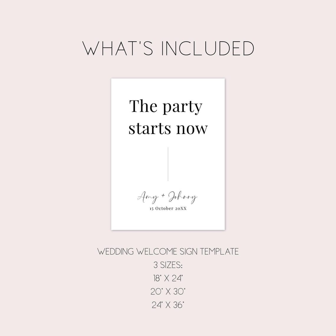 The Party Starts Now Wedding Sign, Editable Template, Modern Minimalist ...