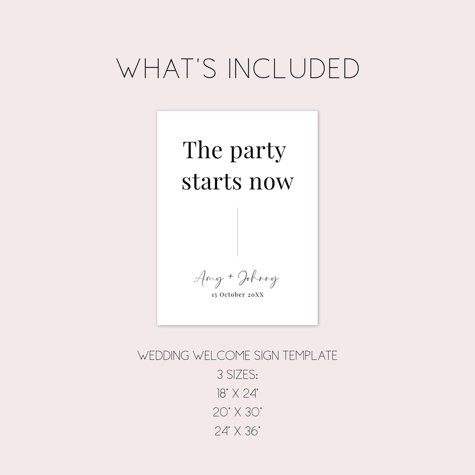 The Party Starts Now Wedding Sign, Editable Template, Modern Minimalist ...