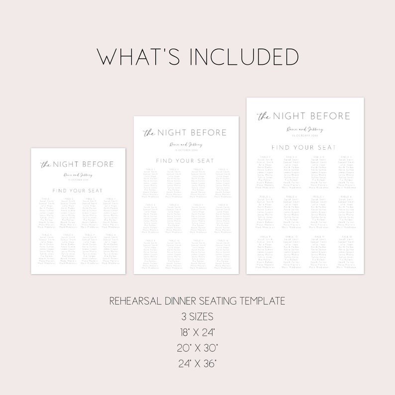 Rehearsal Dinner Seating Chart Template, the Night Before Seating Plan ...
