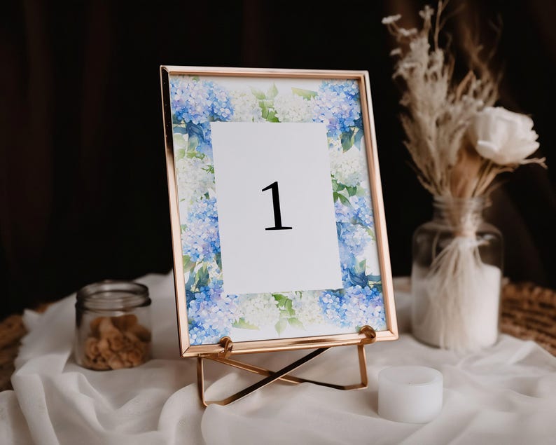 Blue Hydrangea Table Numbers, Editable Template, Dusty Blue Wedding ...