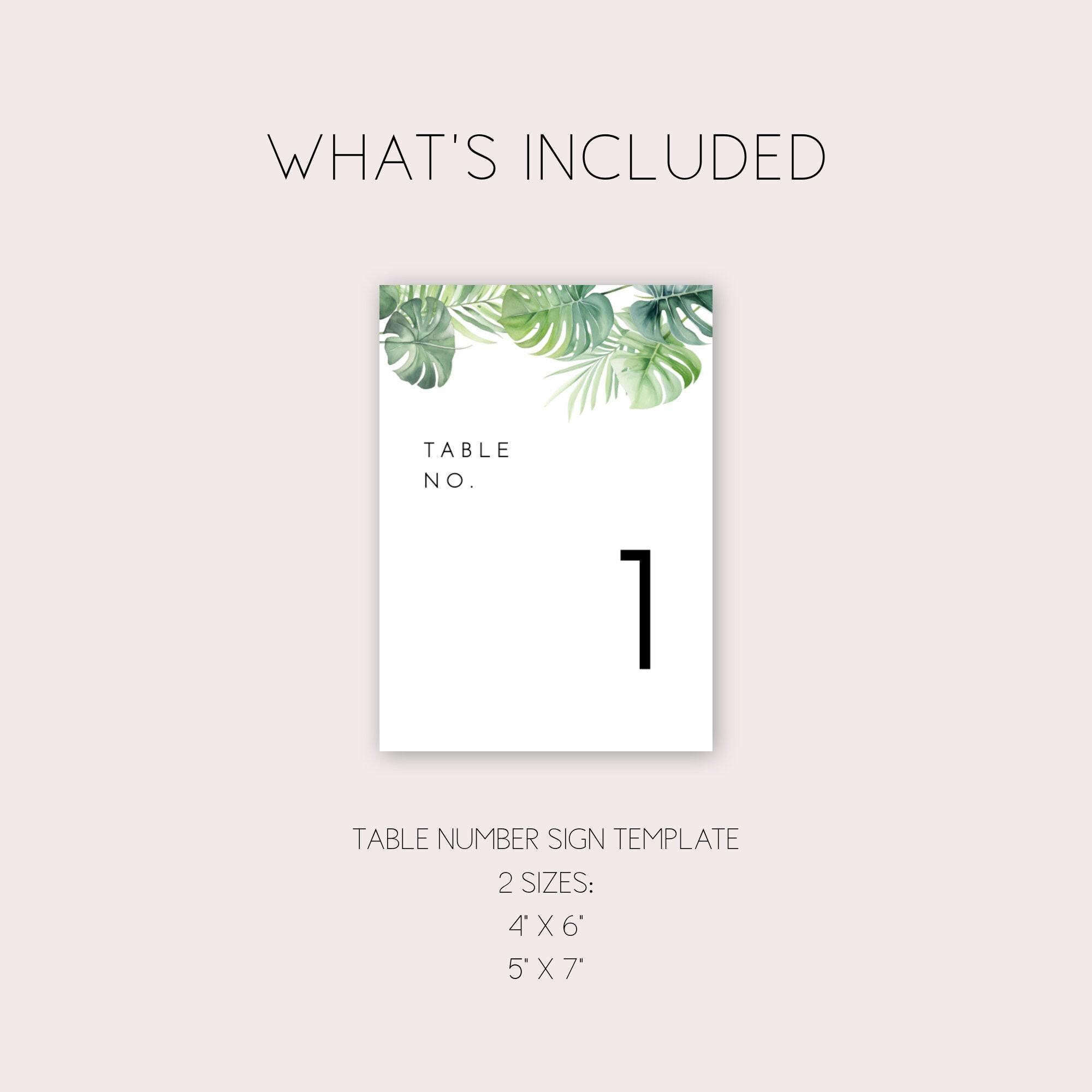 Tropical Wedding Table Number Sign, Palm Leaves Table Signage, Monstera ...
