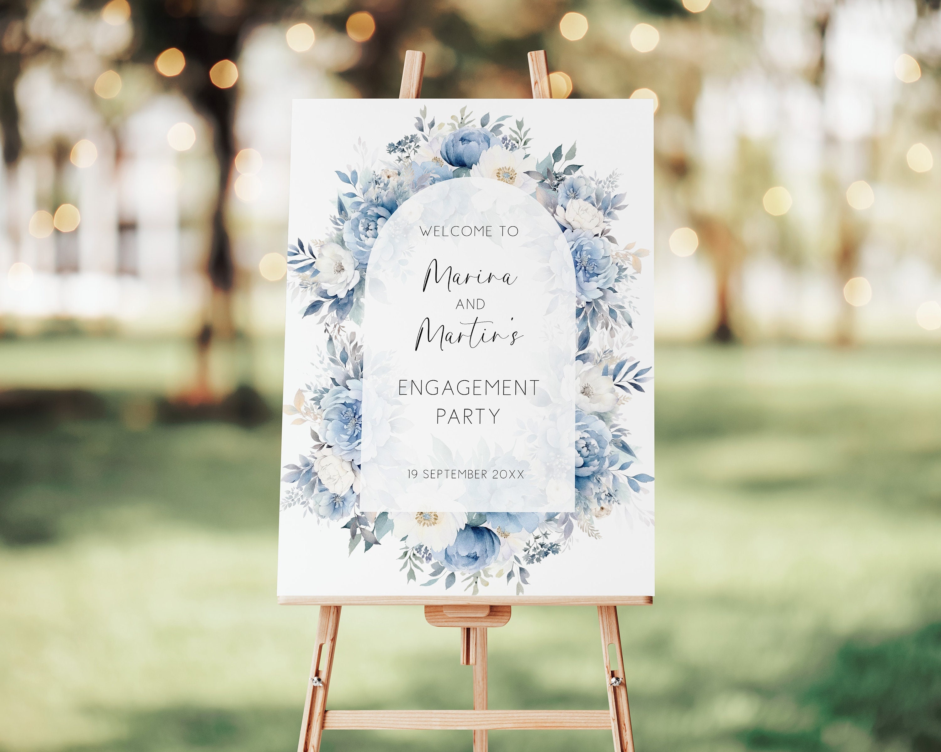 Engagement Party Welcome Sign Blue and White Floral, Something Blue ...