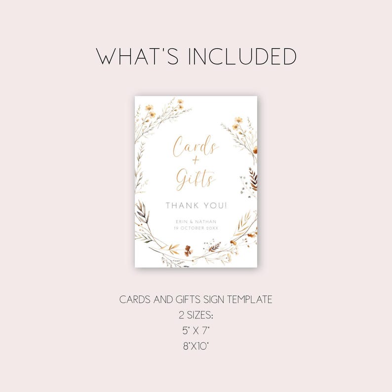 Boho Cards and Gifts Wedding Sign, DIY Editable Template, Wildflower ...