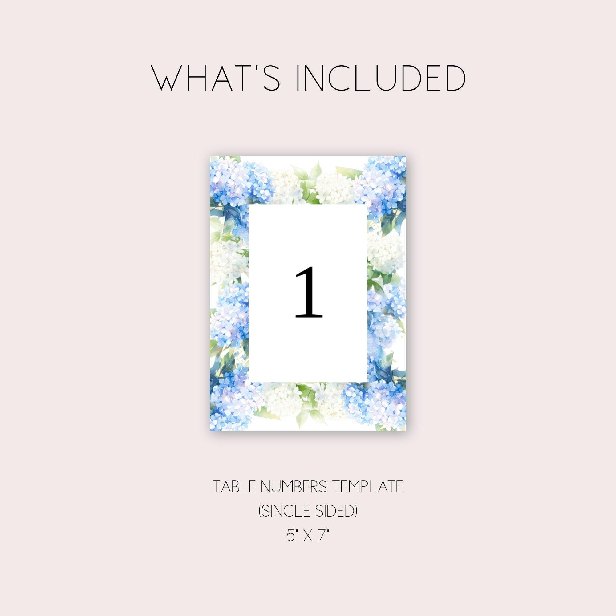 Blue Hydrangea Table Numbers, Editable Template, Dusty Blue Wedding ...