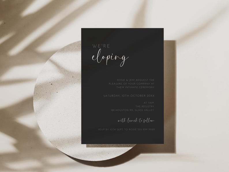 We're Eloping Invitation Template, Minimalist Intimate Wedding Invite ...