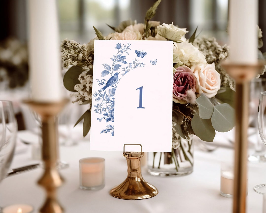 Dusty Blue Table Numbers, Editable Template, Toile De Jouy Wedding ...