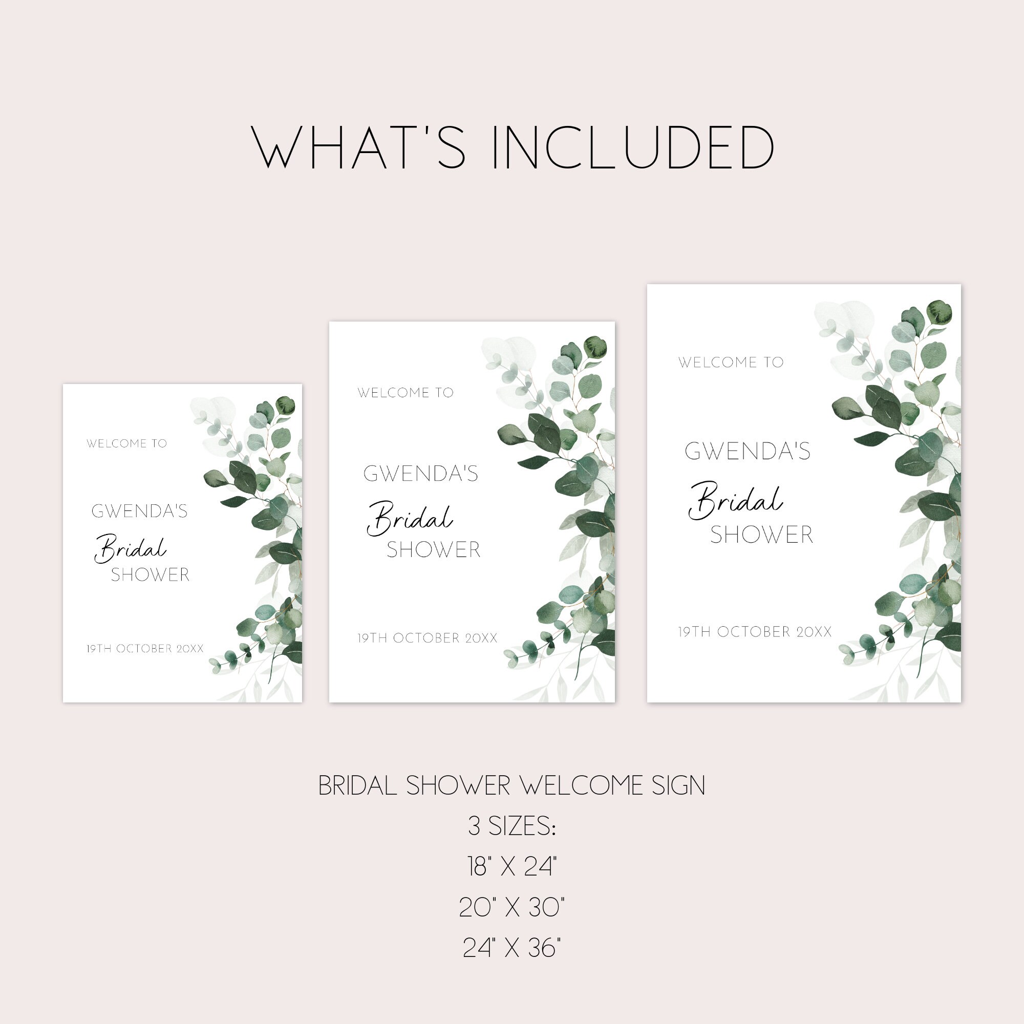 Sage Green Bridal Shower Welcome Sign, Editable Template, Eucalyptus ...