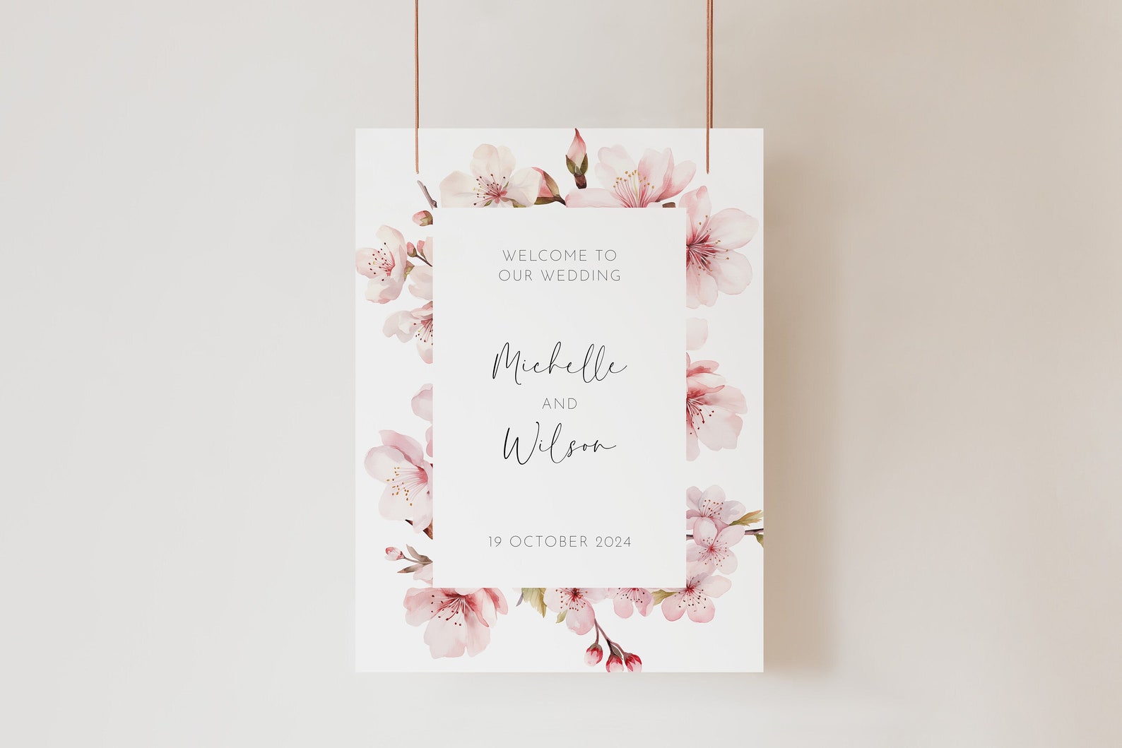 Cherry Blossom Wedding Welcome Sign, Pink Sakura Flowers Poster ...