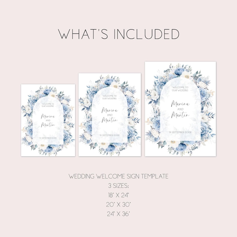Welcome to Our Wedding Sign Dusty Blue Floral, Editable Template ...