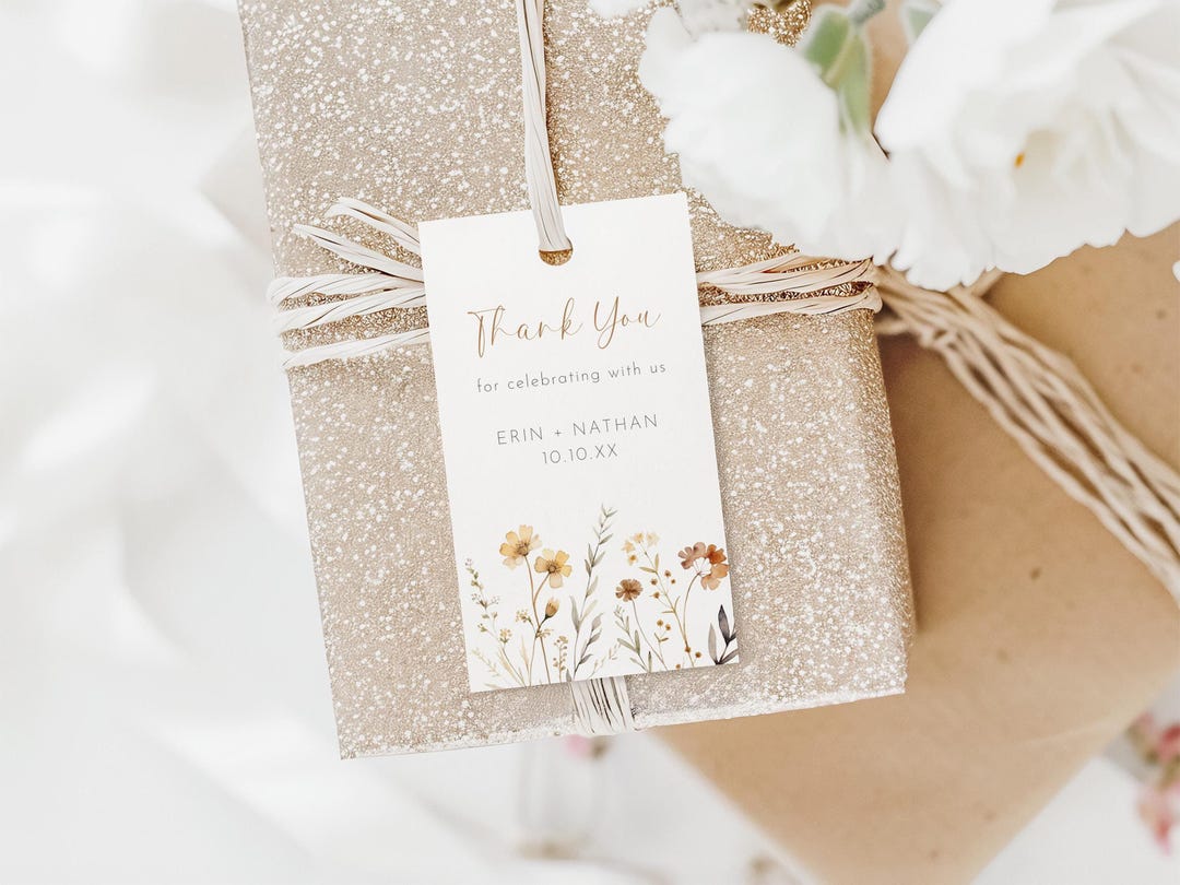 Fall Wedding Favor Tag Editable Template, Burnt Orange Boho Wildflower ...