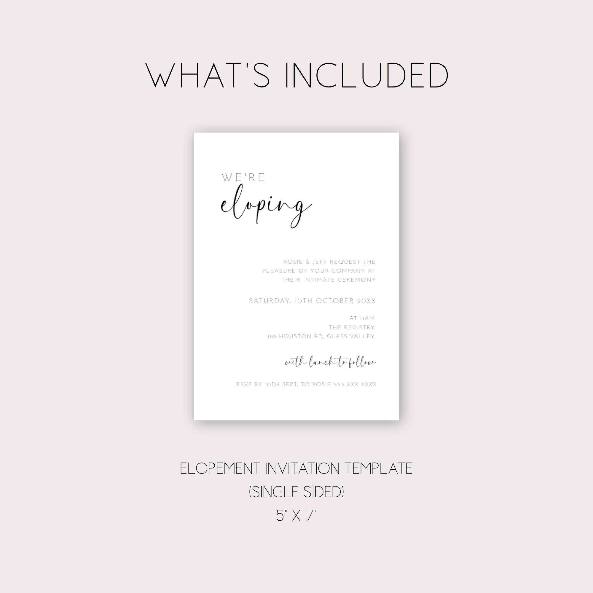 We're Eloping Invitation Template, Minimalist Intimate Wedding Invite ...
