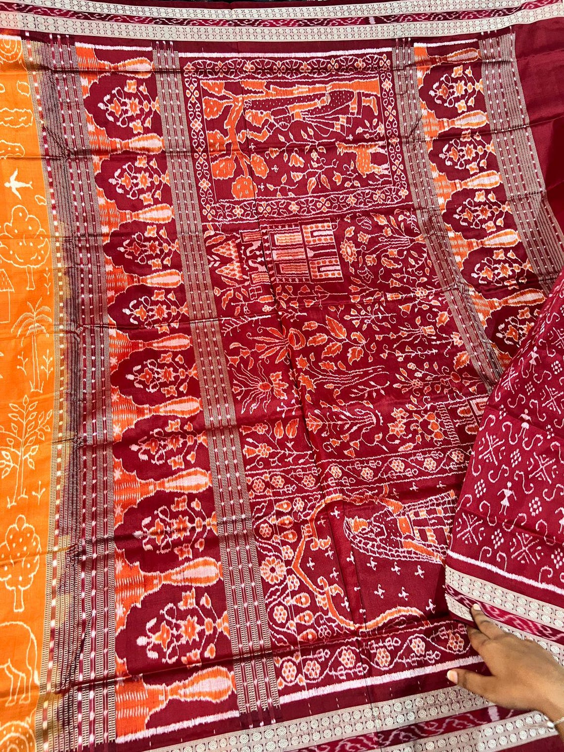Orange Odisha Sambalpuri Pure Silk Handloom Saree With a Complete ...