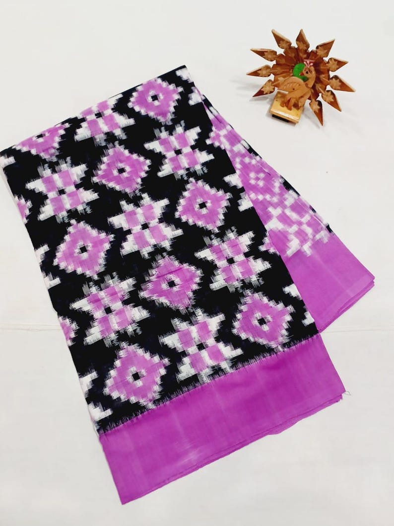 Red-black Telia Rumal Saree – Handwoven Ikat Pure Cotton for ...