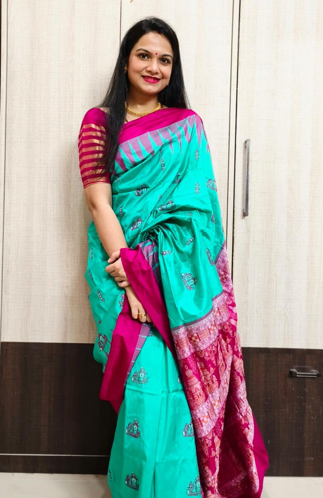 Blue Odisha Sambalpuri Half Tissue Silk Pure Handloom With Pink Border ...
