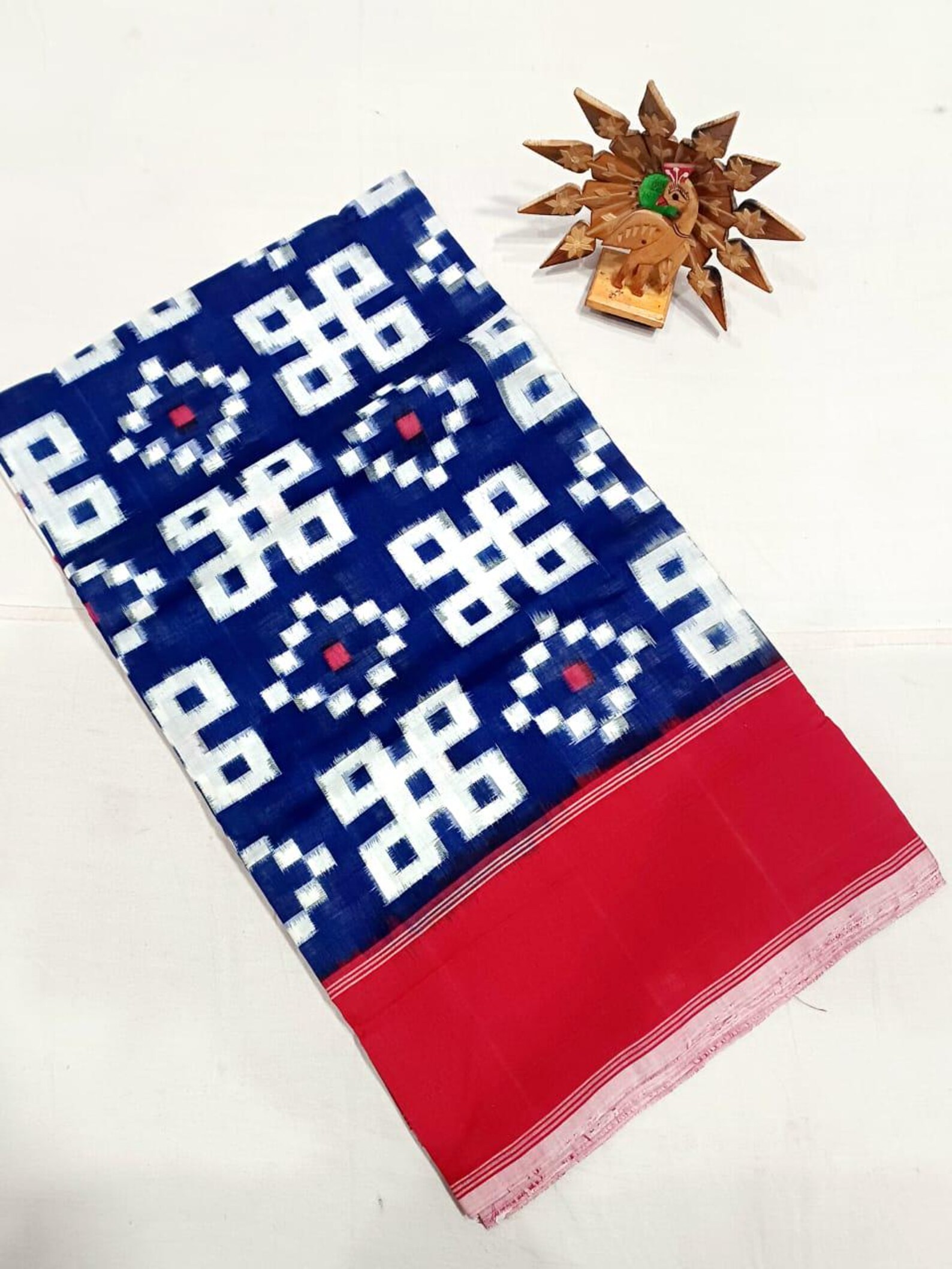 Red-black Telia Rumal Saree – Handwoven Ikat Pure Cotton for ...