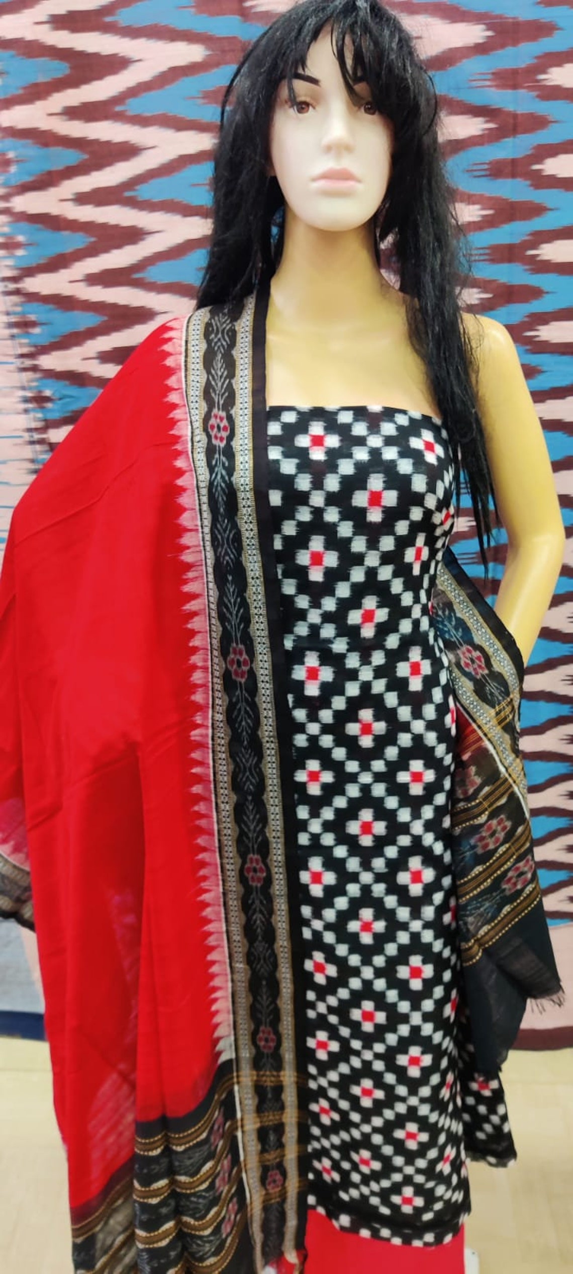 Odisha Sambalpuri Handloom Cotton Dress Piece With Dupatta - Etsy