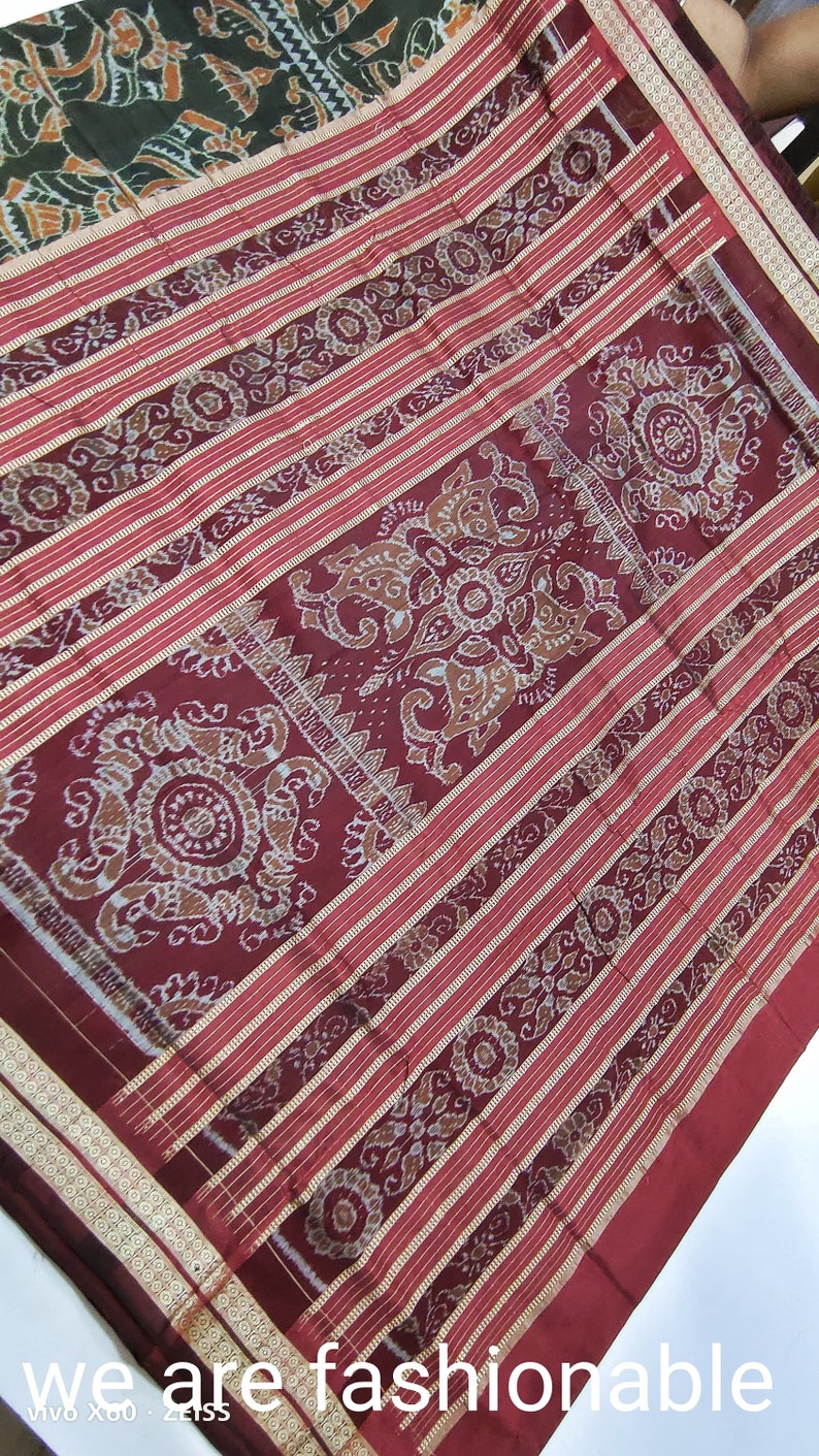 Nartaki Design Sambalpuri Handloom Green Saree With Orange Nartaki on ...