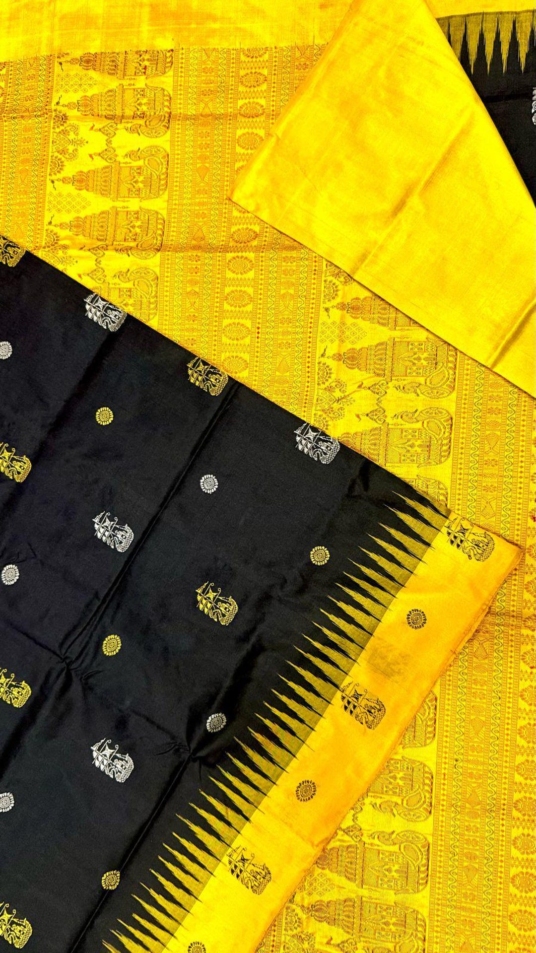 Black Odisha Sambalpuri Boita Design Body Pure Silk Handloom Saree With ...