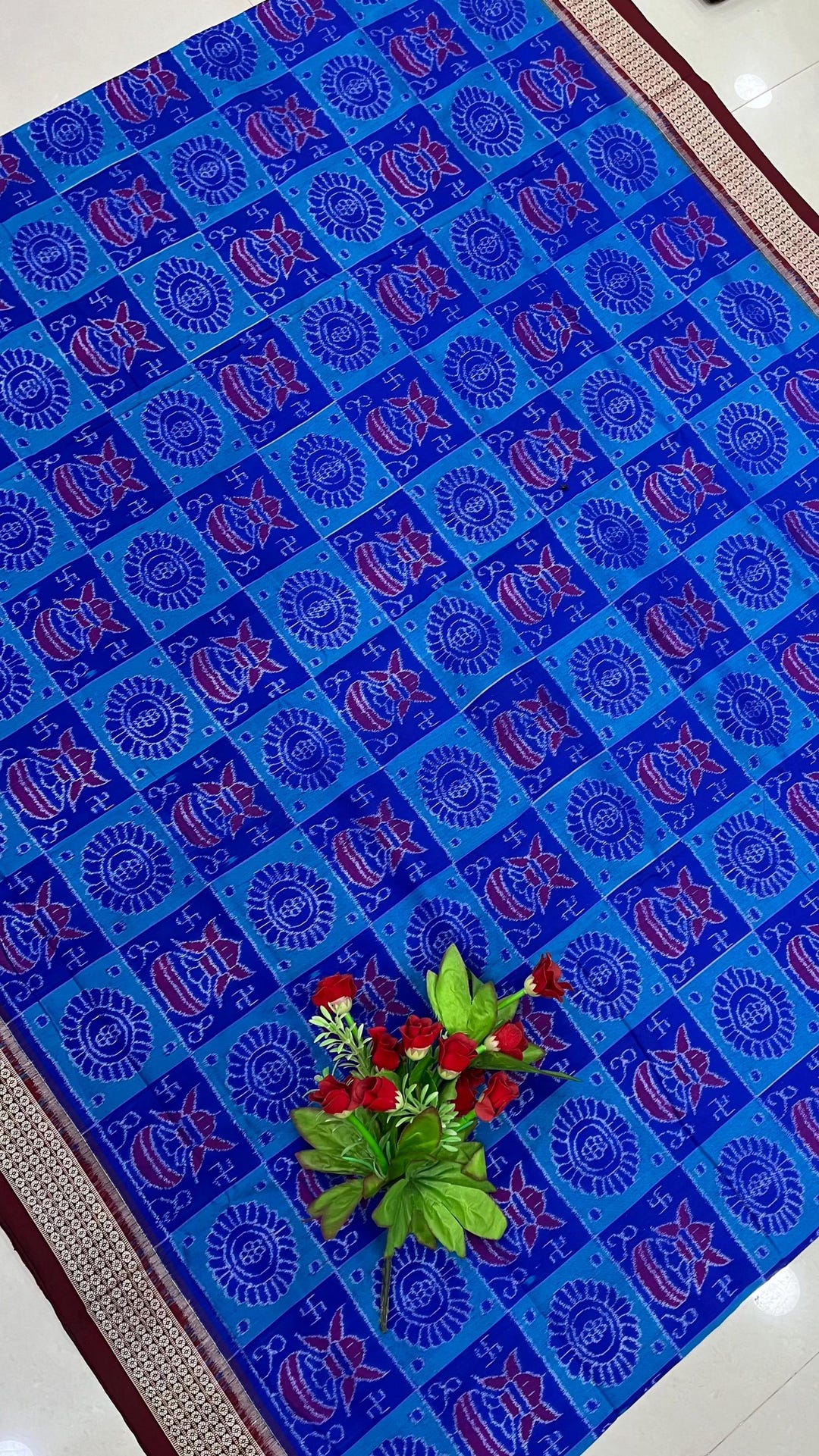 Blue Odisha Sambalpuri Pure Silk Kalash Themed Handloom Saree, With ...