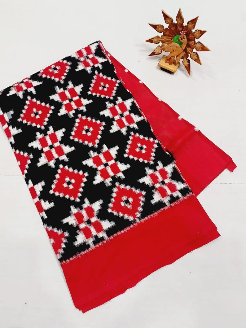 Red-black Telia Rumal Saree – Handwoven Ikat Pure Cotton for ...