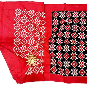 Red-black Telia Rumal Saree – Handwoven Ikat Pure Cotton for ...