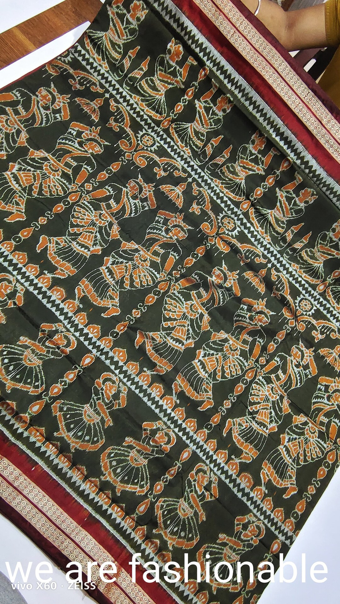 Nartaki Design Sambalpuri Handloom Green Saree With Orange Nartaki on ...