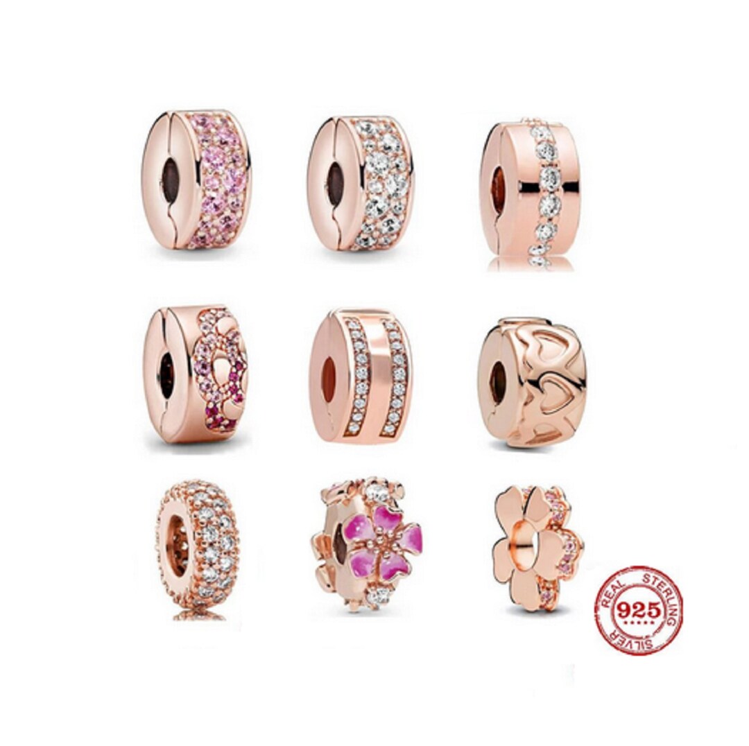 Rose Gold Flower Clip Charms for Pandora Bracelet, 925 Sterling Silver ...
