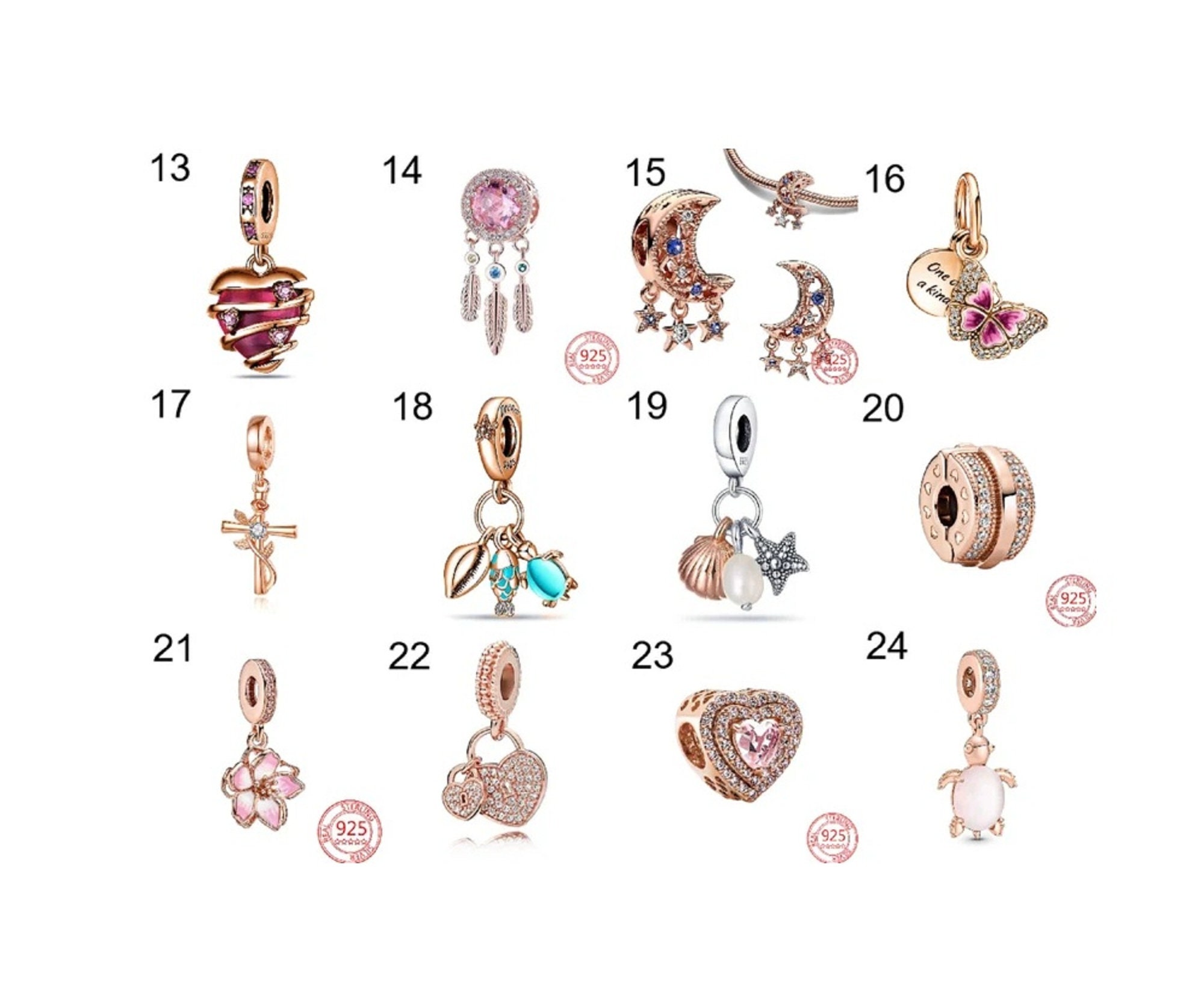 New Rose Gold Dangle Charms 925 Sterling Silver Fits Original - Etsy
