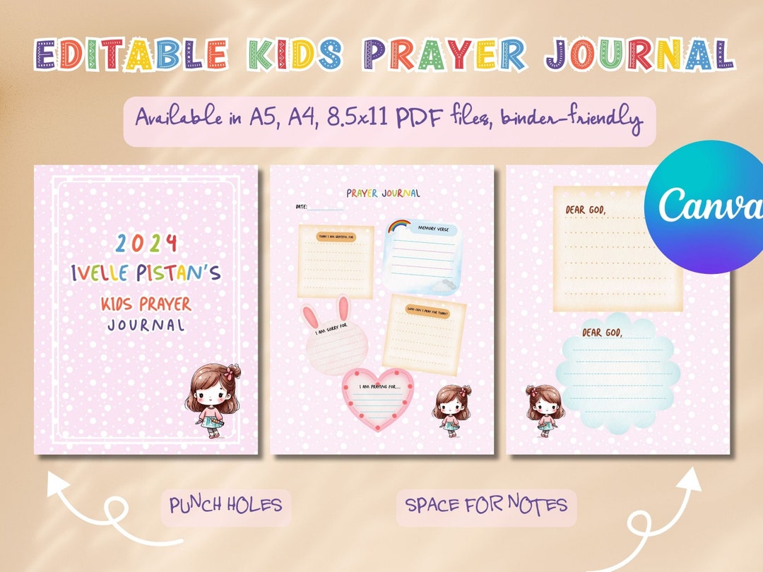 EDITABLE Kids Prayer Journal Kids Christian Journal Kids Bible Journal ...