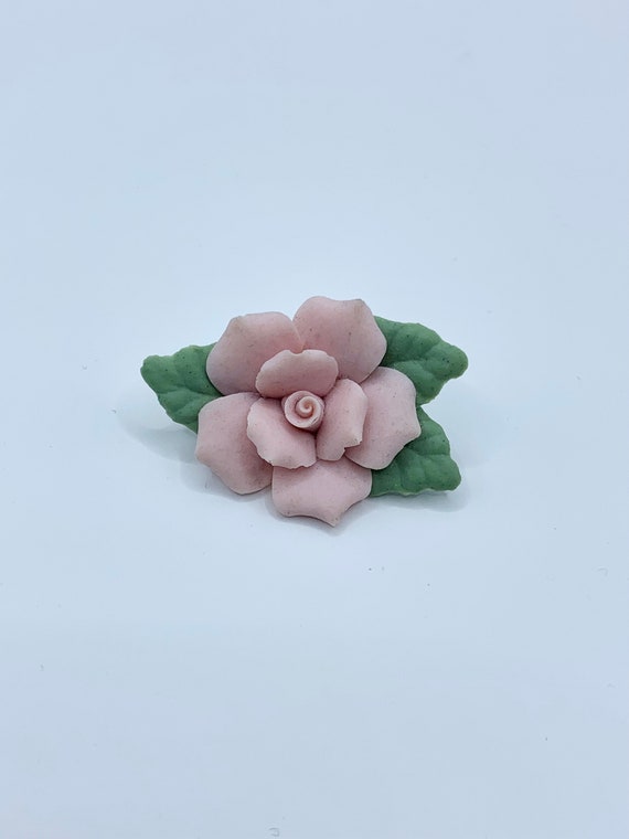 Ceramic Pink Rose Pin - Victorian Style Rose Brooch -… - Gem