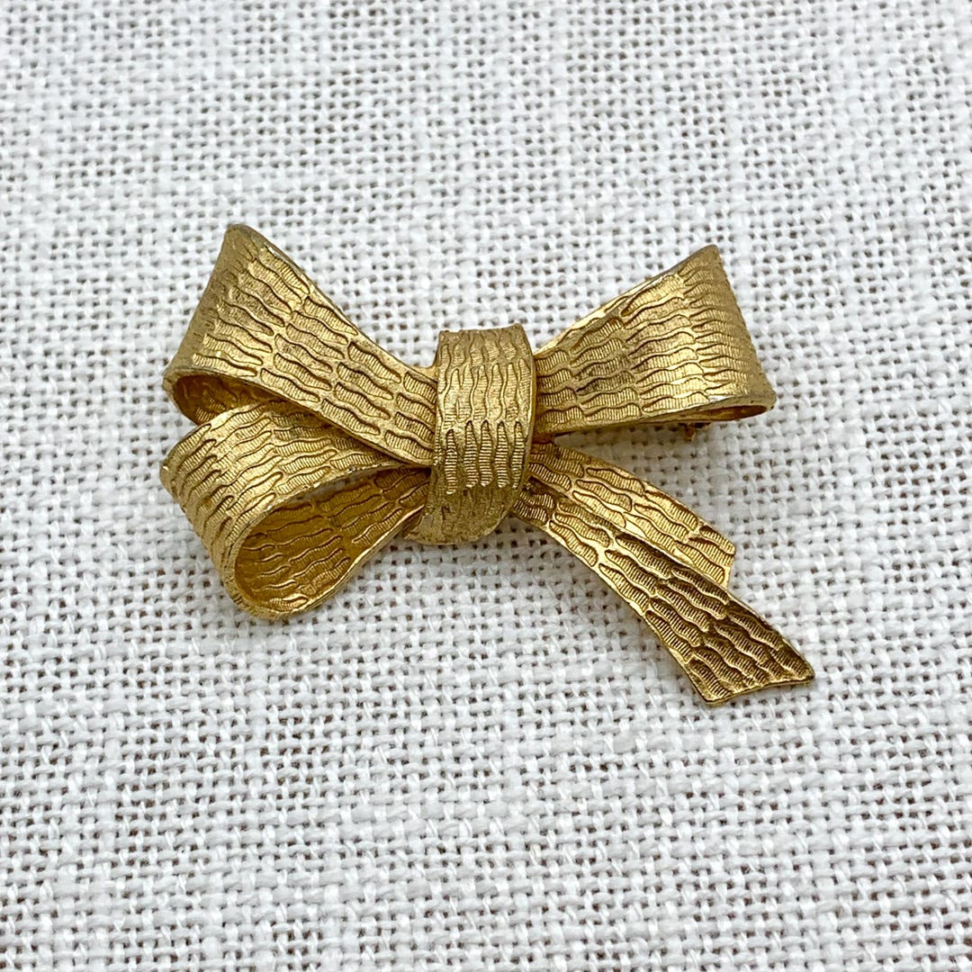 Signed PIM Vintage Gold Bow Brooch; Piscitelli; Midcentury 1950s; Lapel ...
