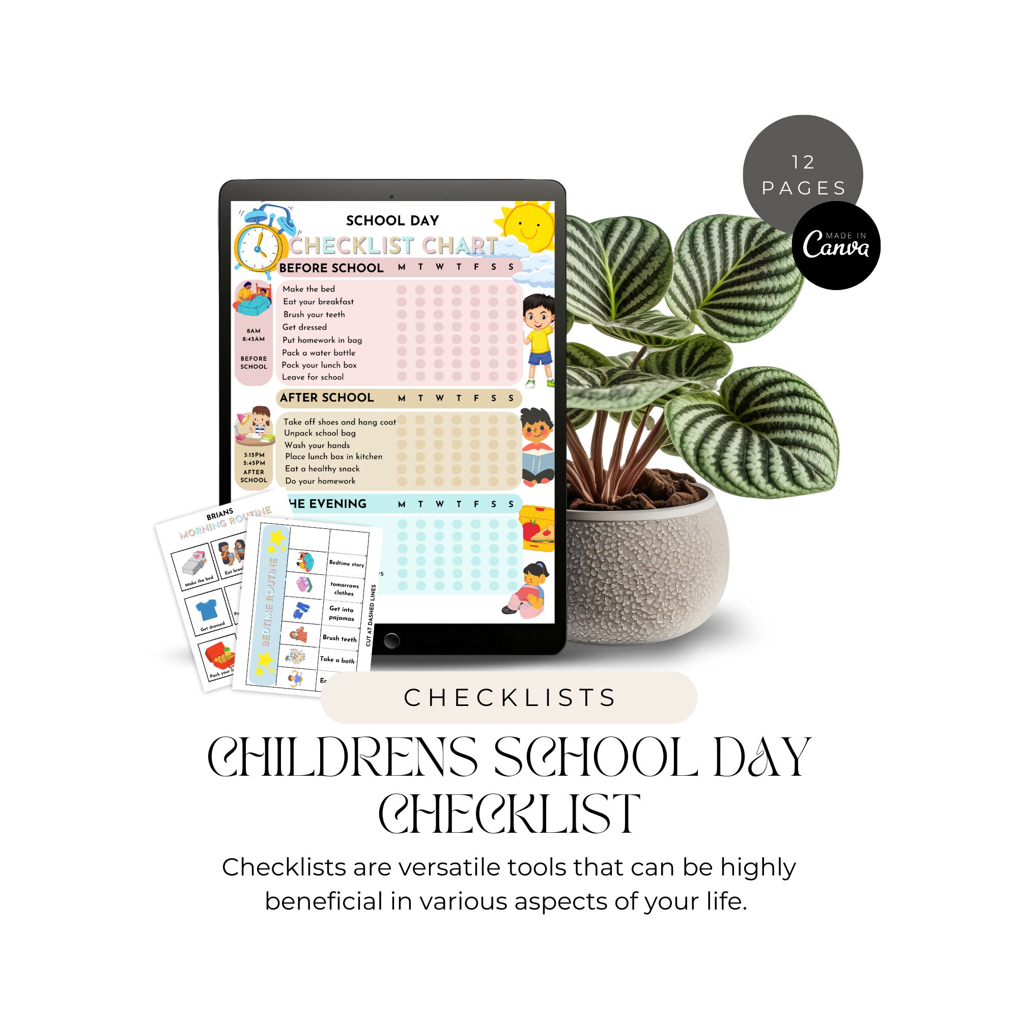 School Day Routine Checklist, Canva Template, Kids Routine Checklist ...