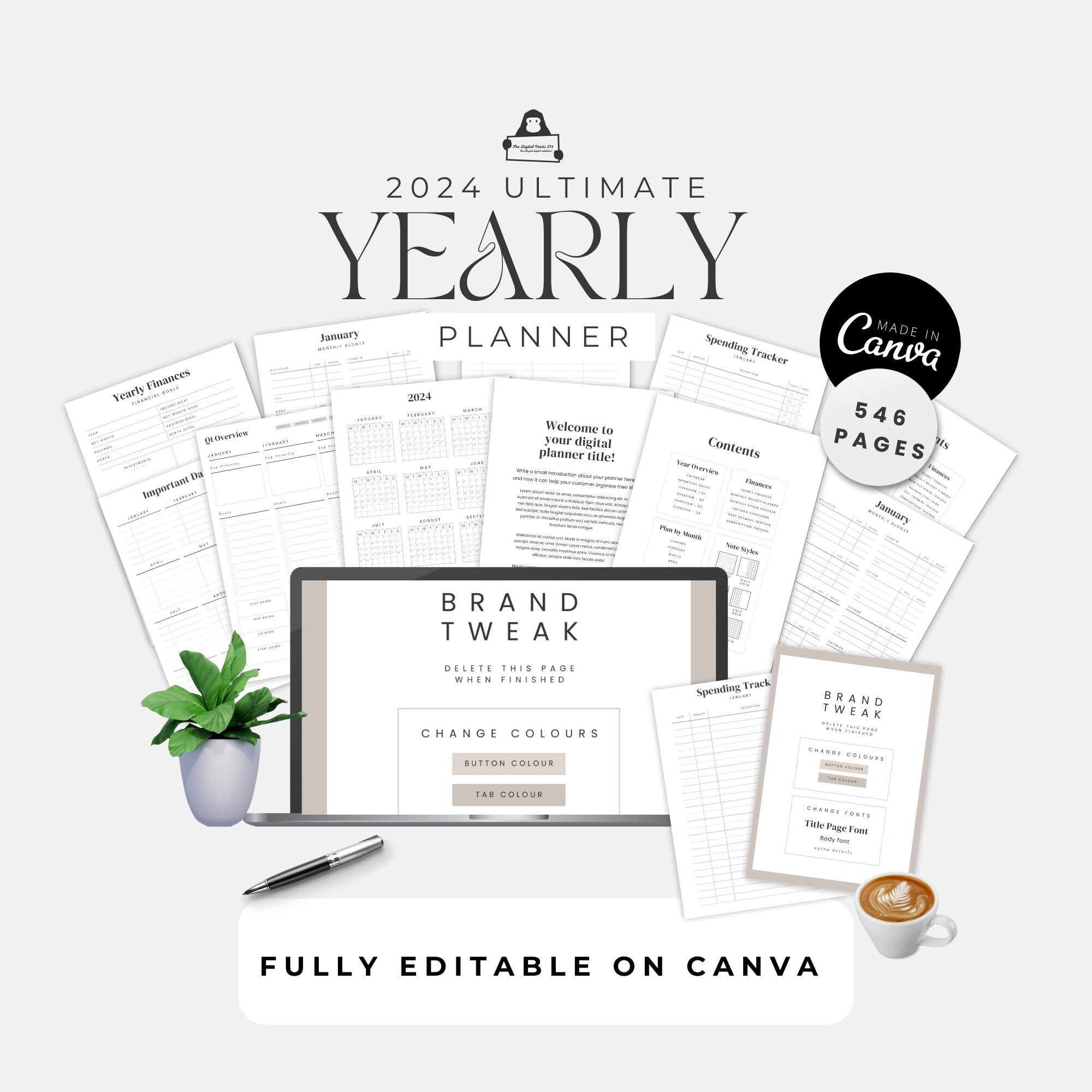 2024 Yearly Planner Printable Perpetual Layout Yearly Overview Full ...
