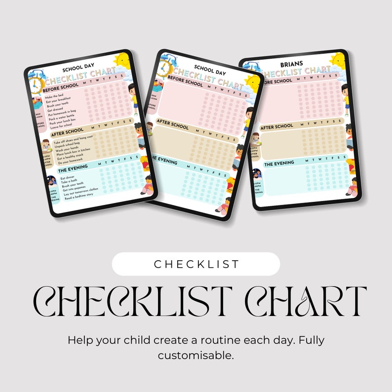 School Day Routine Checklist, Canva Template, Kids Routine Checklist ...