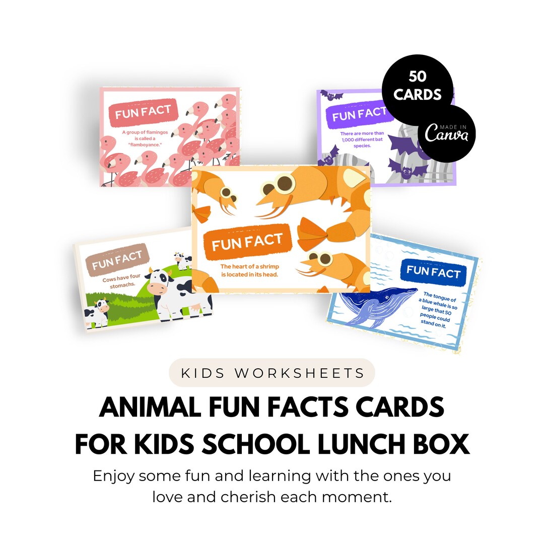 Kids Lunchbox Animal Facts Educational Lunchbox Cards Lunchbox Learning ...