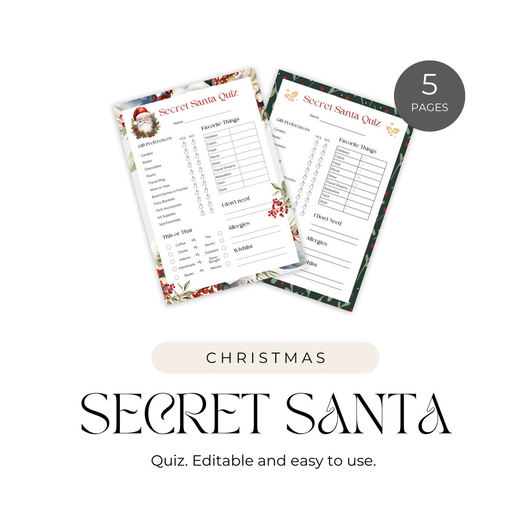 Secret Santa Printable Employee Appreciation Gift Exchange Survey ...