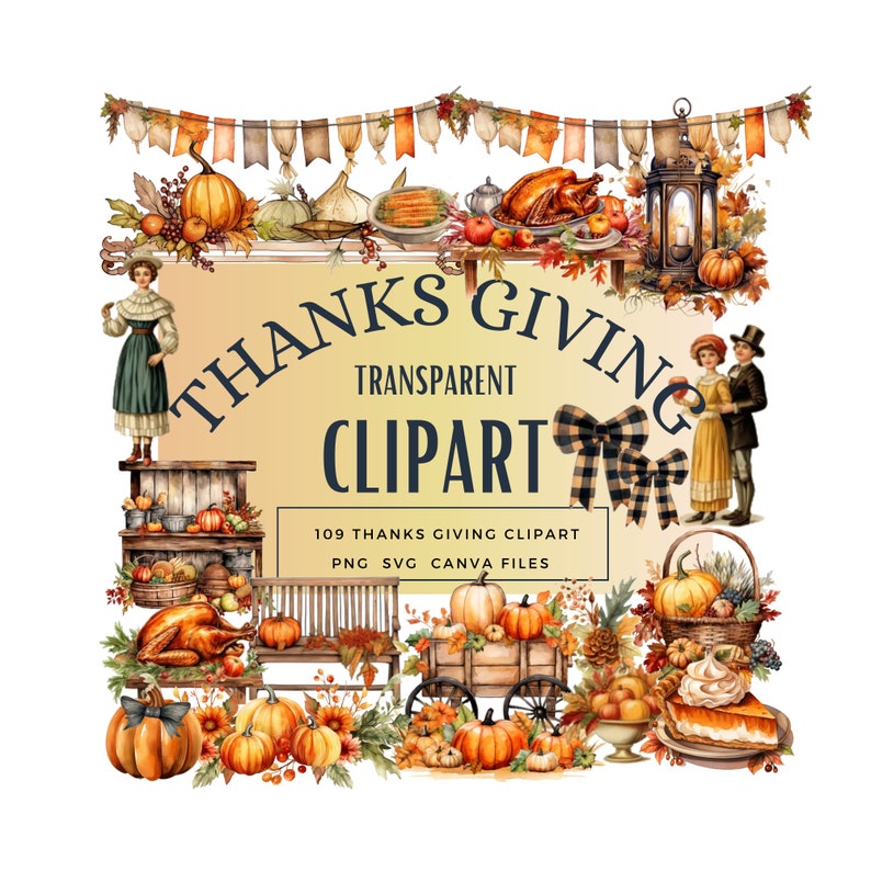 Watercolor Thanksgiving Clipart Cute Turkey Svg Fall - Etsy
