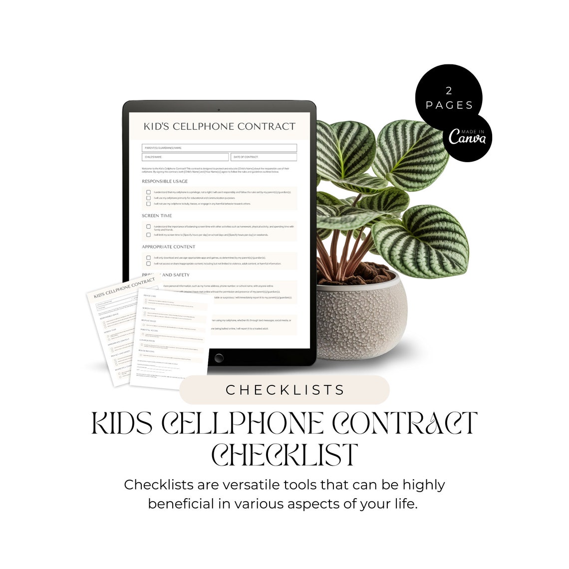 Child Phone Usage Agreement Kid's Mobile Device Rules Kid-safe ...