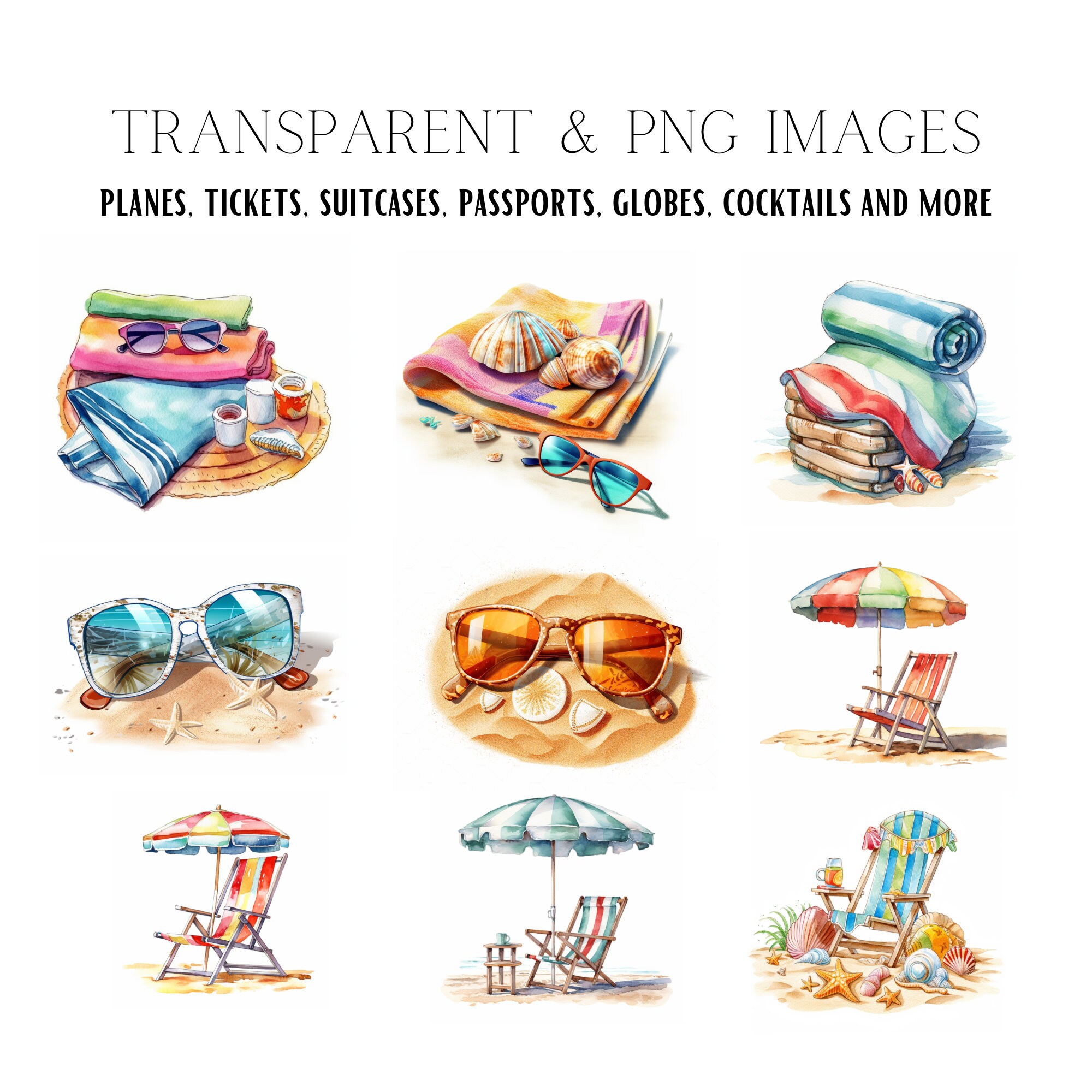 Watercolor Travel Clipart Clipart Bundle Scrapbook Vacation Paper Kit ...