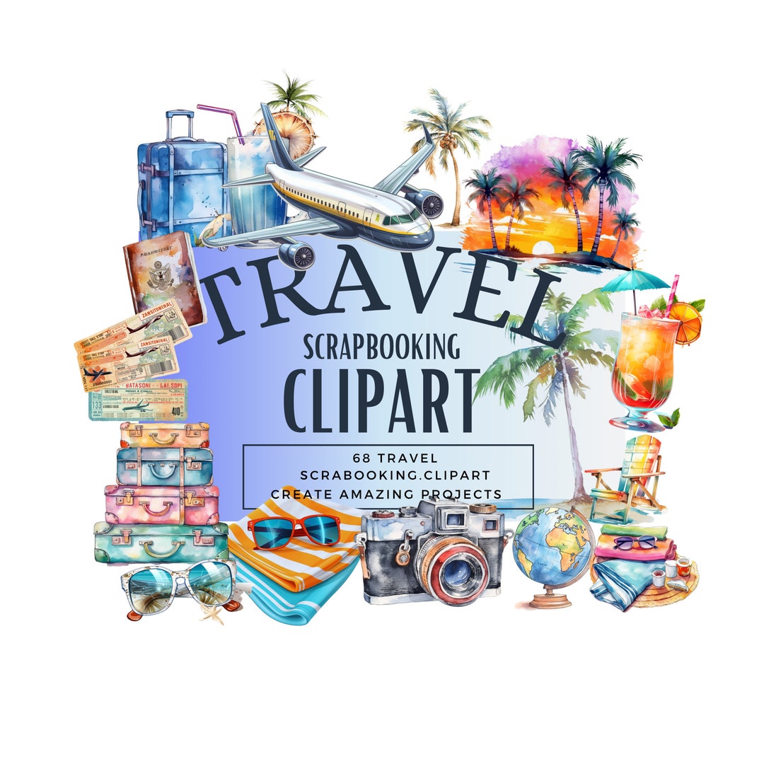 Watercolor Travel Clipart Clipart Bundle Scrapbook Vacation Paper Kit ...