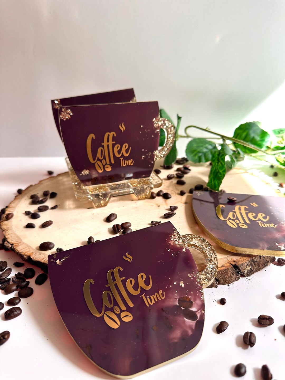 Personalized Coffee Coaster Set, Resin Coffee Mug Coasters With Stand ...