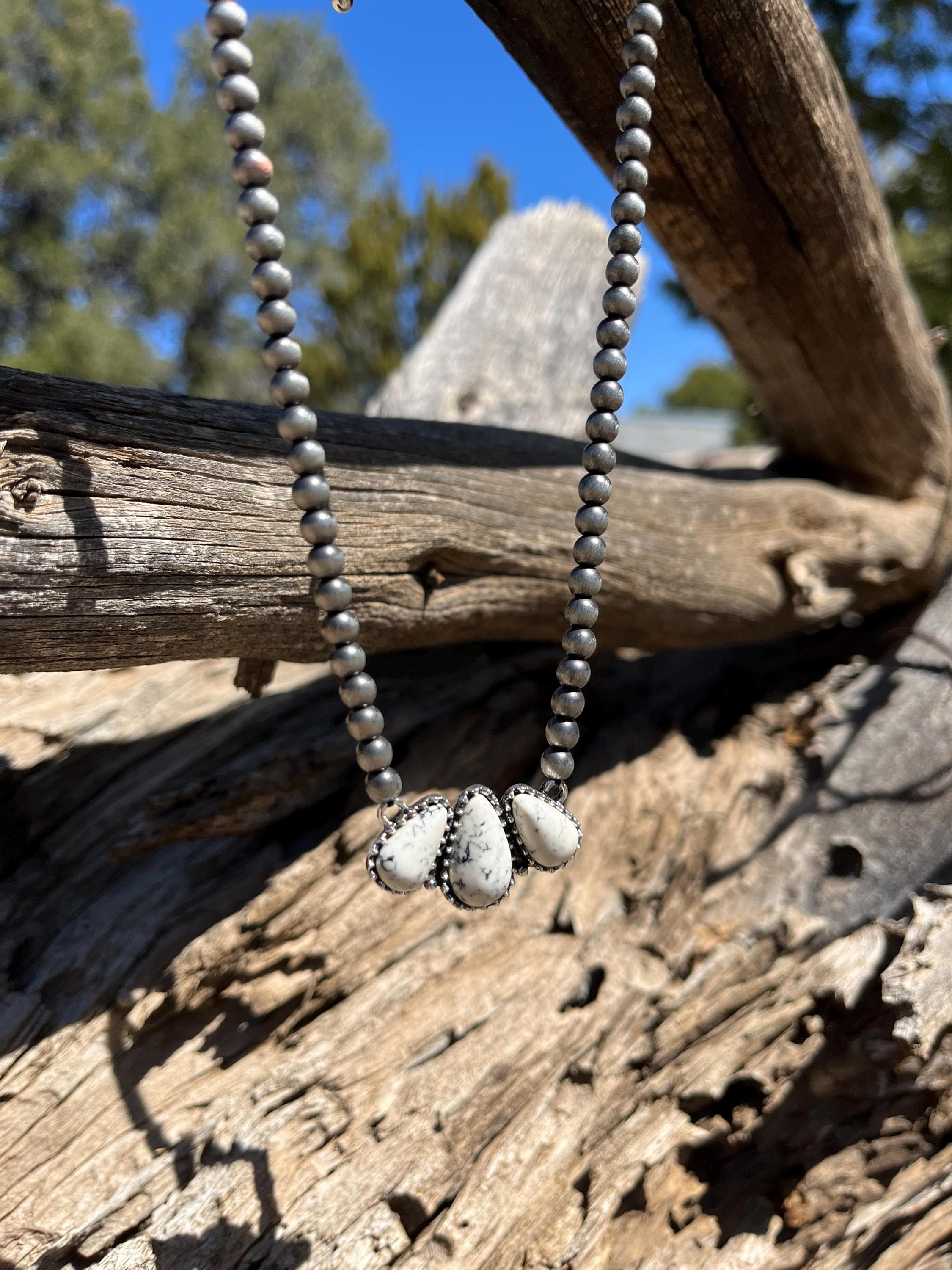 Tear Drop White Buffalo and Navajo Pearl Necklace, Western Necklace ...